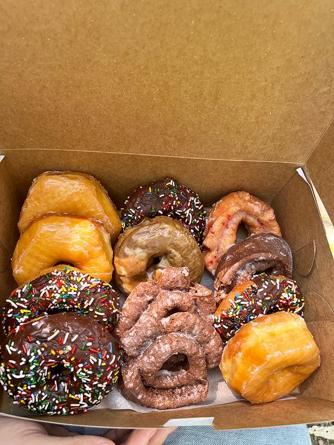 The display case at Greenbush is like the Louvre of fried dough—masterpieces arranged in rows, each one more tempting than the last.