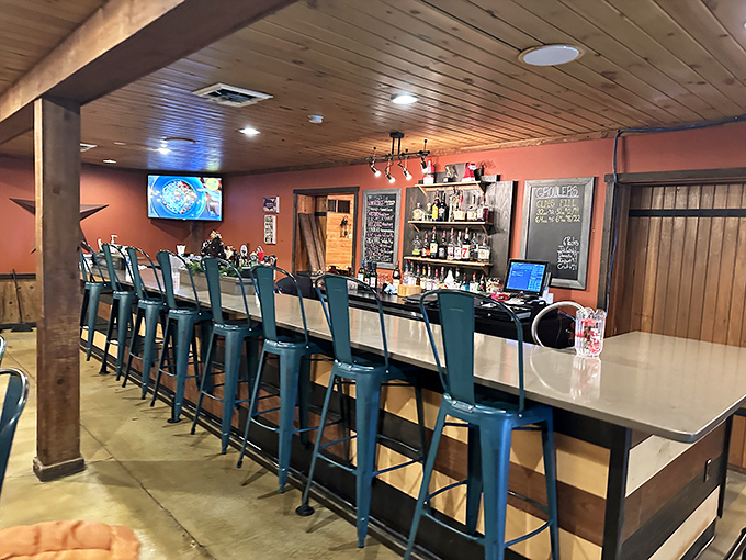 A bar that says, "Come for the drinks, stay for the conversation about how you've never tasted barbecue this good before."