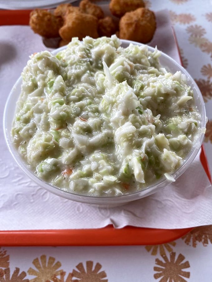 Coleslaw that knows its role: creamy, crunchy, and cool—the perfect counterpoint to hot, crispy chicken. Balance in all things.