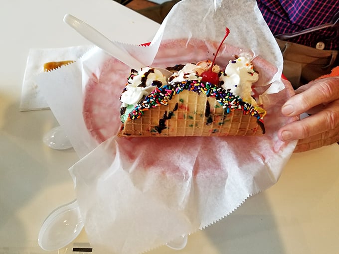 The ice cream taco—proof that culinary innovation is alive and well in Opelika. Sprinkles make everything better.