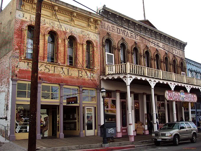 Virginia City's weathered facades tell stories of Nevada's mining heyday – authentic western charm at surprisingly affordable prices.