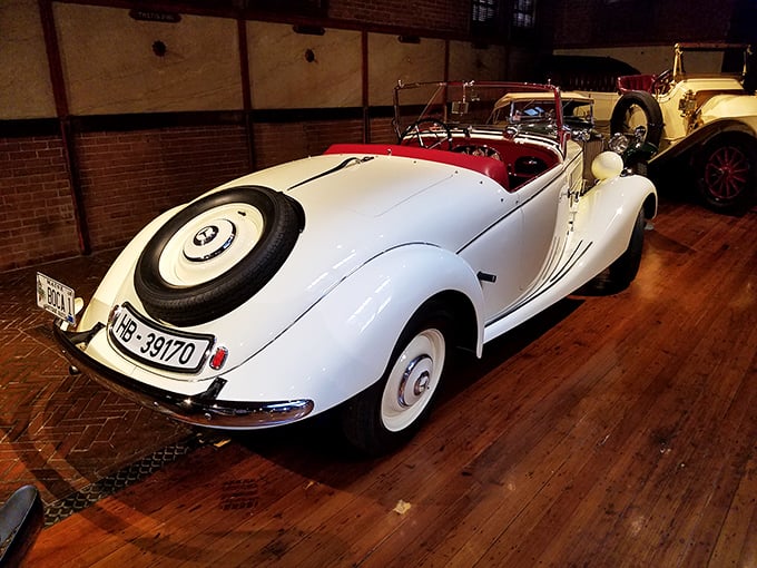 The 1939 BMW Sport Cabriolet combines German engineering with pre-war elegance—a reminder that automotive beauty transcended national boundaries.