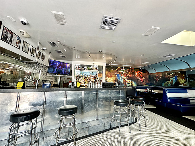 The bar area gleams with the promise of adult beverages that pair surprisingly well with pancakes—because vacation rules apply even to locals here.