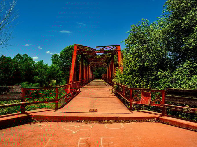 This rusty red bridge doesn't just span a waterway—it connects Silver City's mining past with its artistic present, one pedestrian crossing at a time.