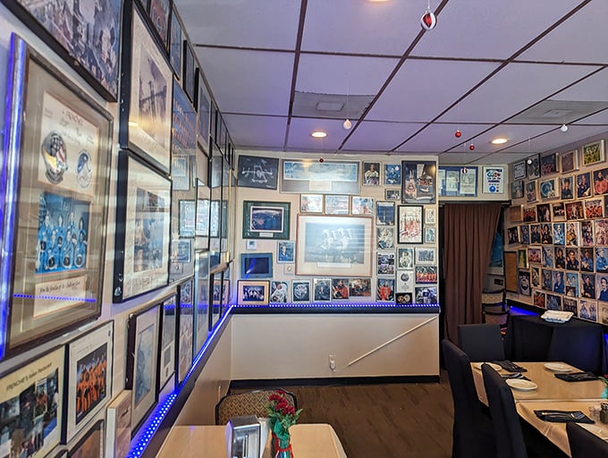 Space memorabilia covering every inch of wall space. Eating pasta while surrounded by NASA history—only in Houston, folks.
