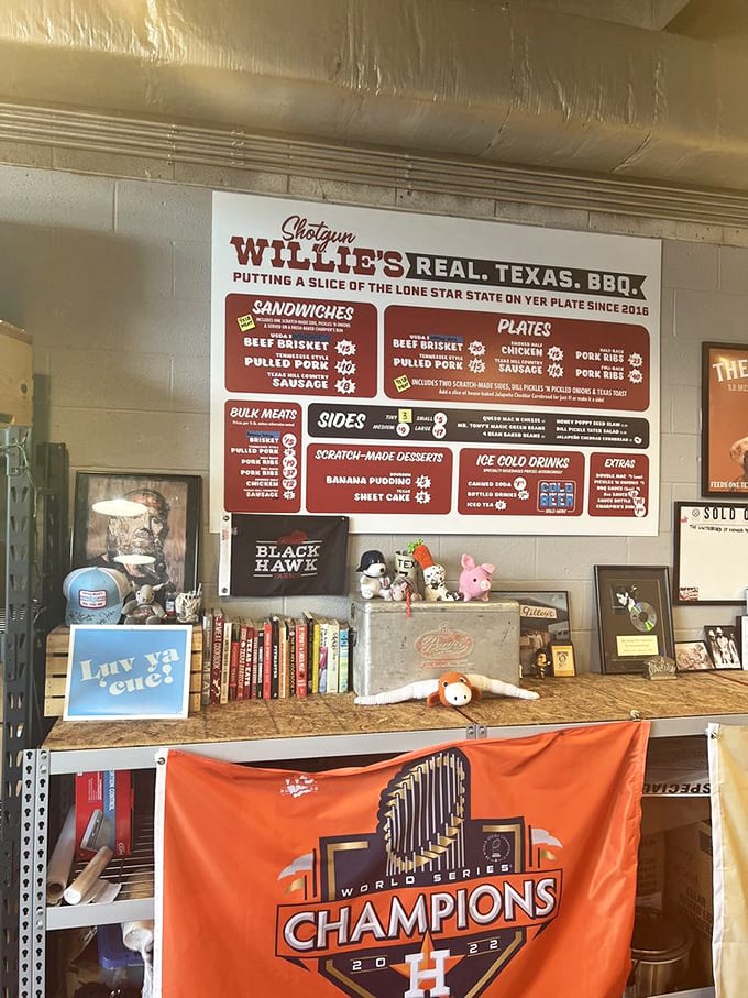 The wall menu tells you everything you need to know—this is a place that takes Texas barbecue traditions seriously.
