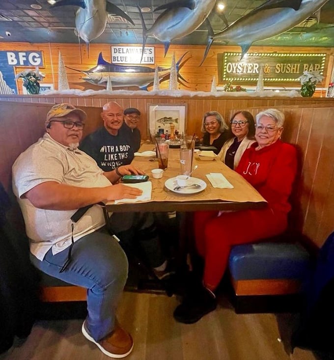 Multi-generational gatherings under watchful marlin eyes. Family dinners where seafood brings everyone to the same delicious table.