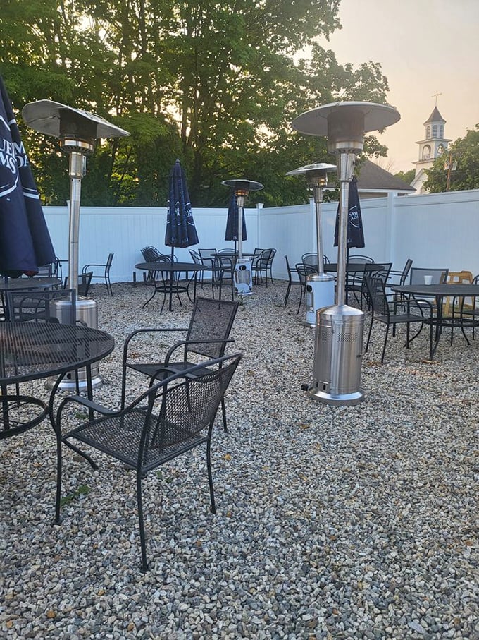 The outdoor patio offers al fresco dining under New Hampshire skies – because pasta tastes even better with a side of fresh air.