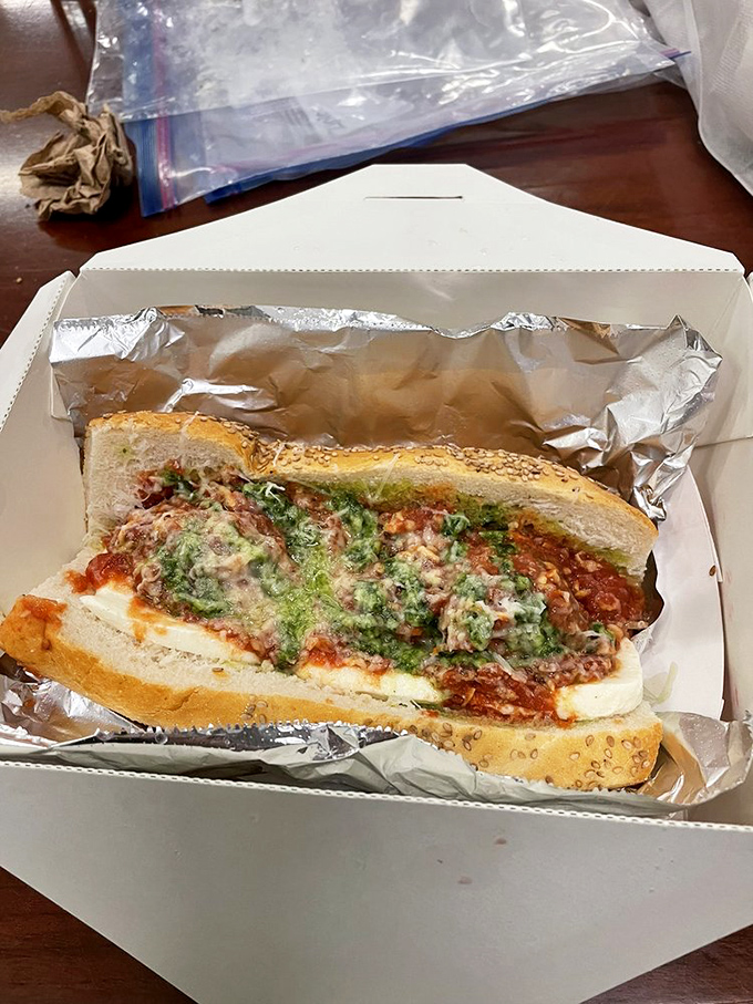 A meatball sandwich that bridges Italian tradition with barbecue innovation – the kind of cultural fusion that makes America delicious.