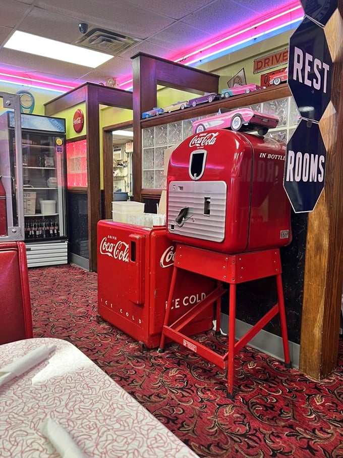 Vintage Coca-Cola machines aren't just decoration—they're guardians of the diner's soul, keeping watch over decades of shared meals and conversations.