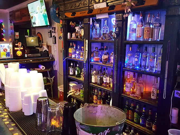 Behind every great juke joint is a well-stocked bar illuminated like a shrine to good times and better stories.