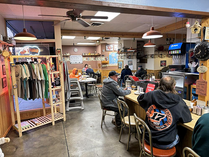 Loyal patrons hunched over steaming plates, some wearing their stories on jacket patches. This is where Boise residents start their day with purpose and pancakes.