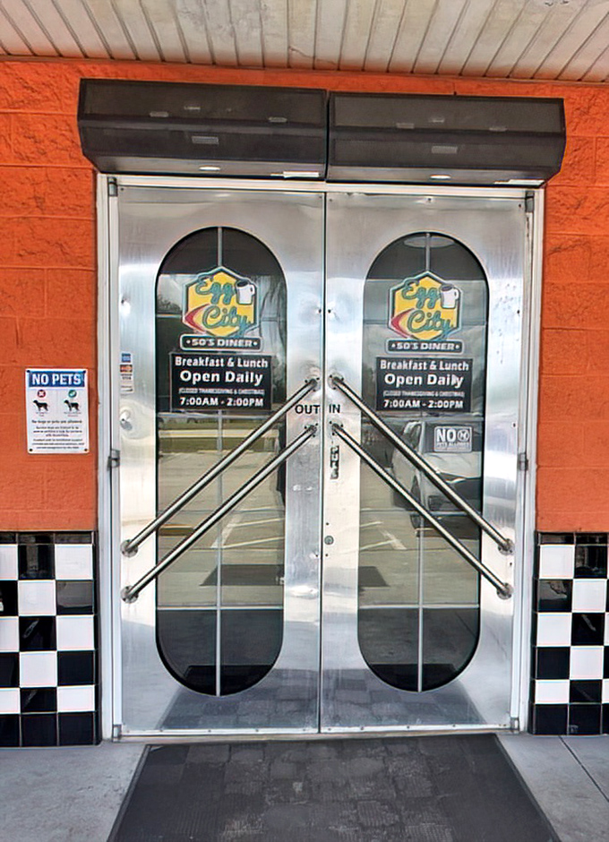 These doors don't just lead to a restaurant—they're portals to a world where breakfast is served all day and nobody judges you for ordering pancakes at 2pm.