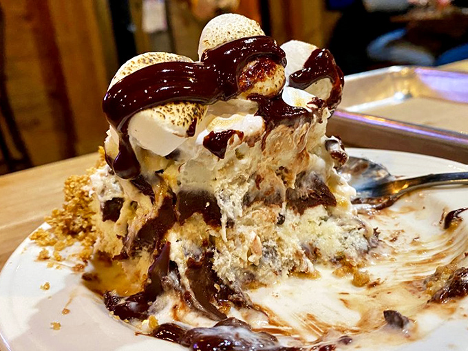 S'mores ice cream cake that makes you wonder why you ever bothered with actual campfires. This dessert deserves its own Instagram account.