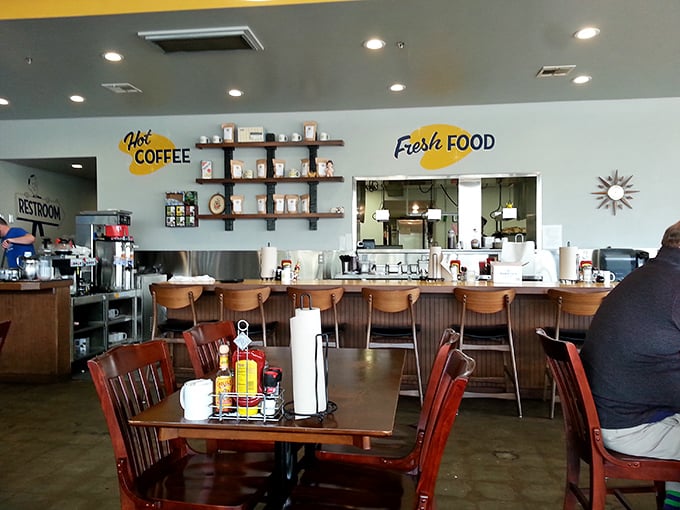 "Hot COFFEE, Fresh FOOD"—the diner's mission statement displayed with the confidence of people who know exactly what you need.