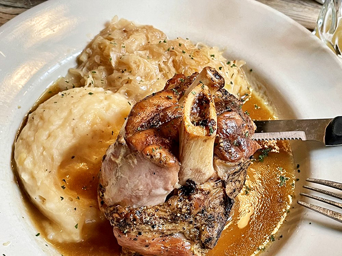 This braised pork shank isn't just fall-off-the-bone tender—it's practically filing for independence from the bone altogether.