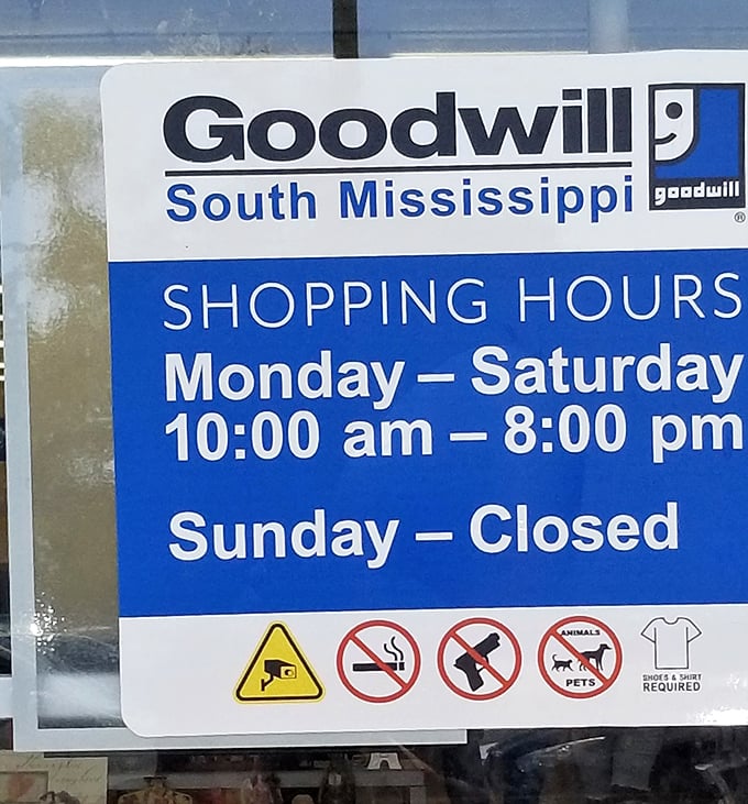 The rules of engagement clearly stated: Goodwill South Mississippi welcomes shoppers six days a week, with Sundays reserved for accumulating more donations.