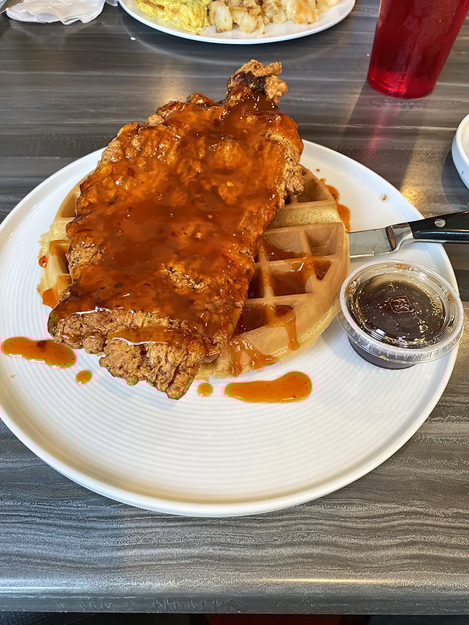 Chicken and waffles: the sweet-savory combination that proves breakfast rules were meant to be deliciously broken forever.