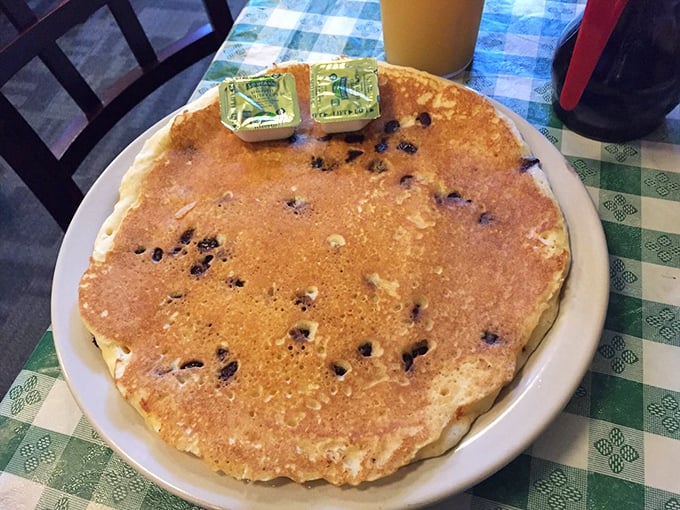 A pancake so perfectly golden and studded with chocolate chips, it makes you question why people eat anything else for breakfast.