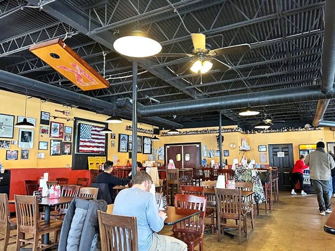 High ceilings, yellow walls, and the buzz of satisfied diners create an atmosphere where calories don't count and diet plans go to die.