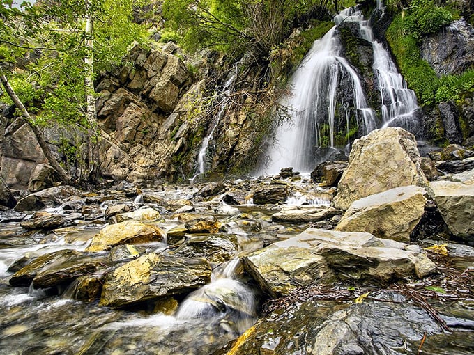 Water cascades over ancient rocks, creating nature's perfect white noise machine – the original soundtrack of the Sierra Nevada.