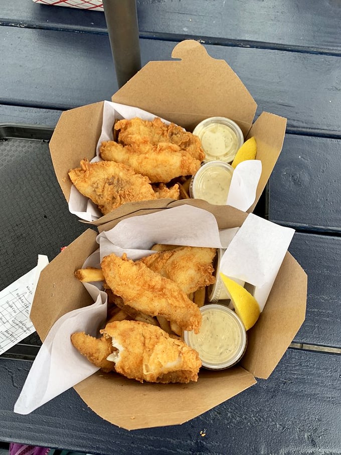 Golden-battered fish and chips prove that Custard King's savory game is as strong as its sweet offerings.
