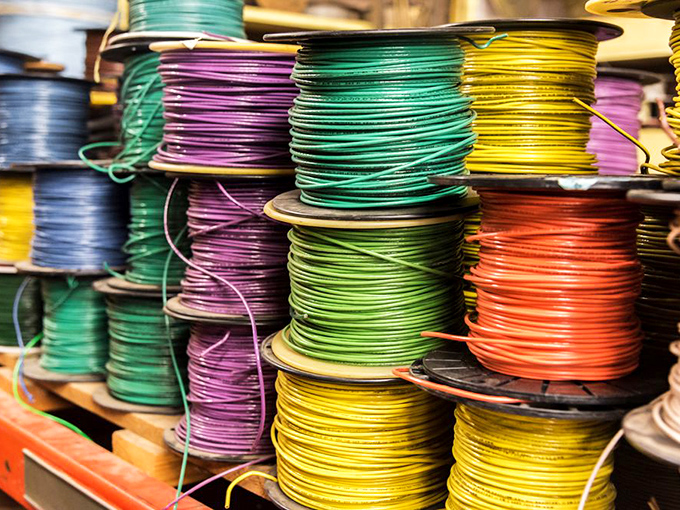 Spools of wire in every color of the rainbow—like an electrician's art supply store. Your next home project is color-coded and waiting.