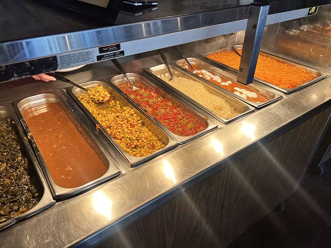 Southern sides lined up like a delicious police lineup—each one guilty of being impossibly flavorful and criminally comforting.