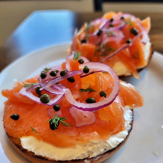 Salmon and cream cheese on a bagel—the Fred Astaire and Ginger Rogers of breakfast. Dancing with capers and red onion.