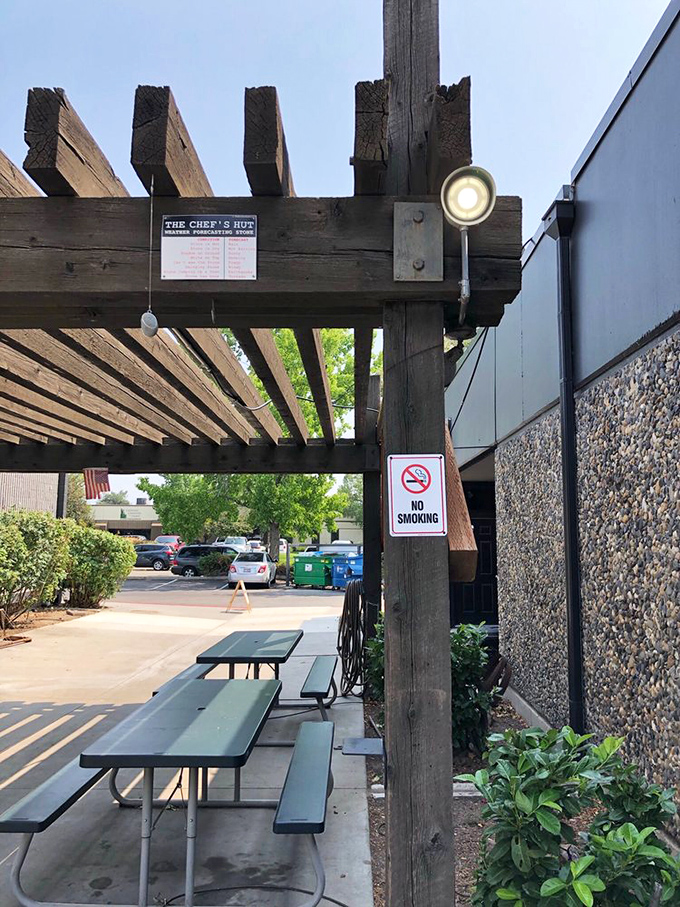 Even the outdoor seating area, with its humble wooden pergola, invites you to linger a little longer under Idaho's big sky.
