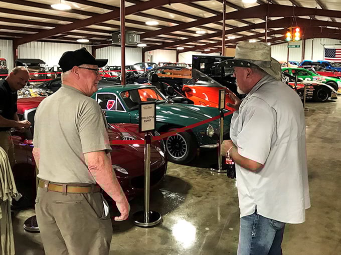 Car enthusiasts sharing stories—where "I had one just like it" is both the most common phrase and the biggest fib.