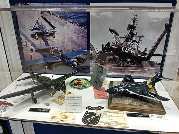 This display case tells stories of heroism through miniature aircraft models and vintage photographs. History in bite-sized pieces, perfect for curious minds.