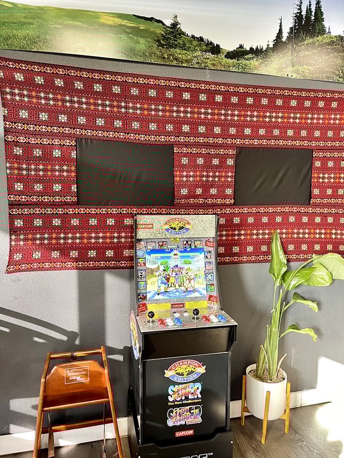 Even the arcade game seems to understand it's in the presence of greatness. That textile wall hanging didn't come from a catalog—it came from heritage.