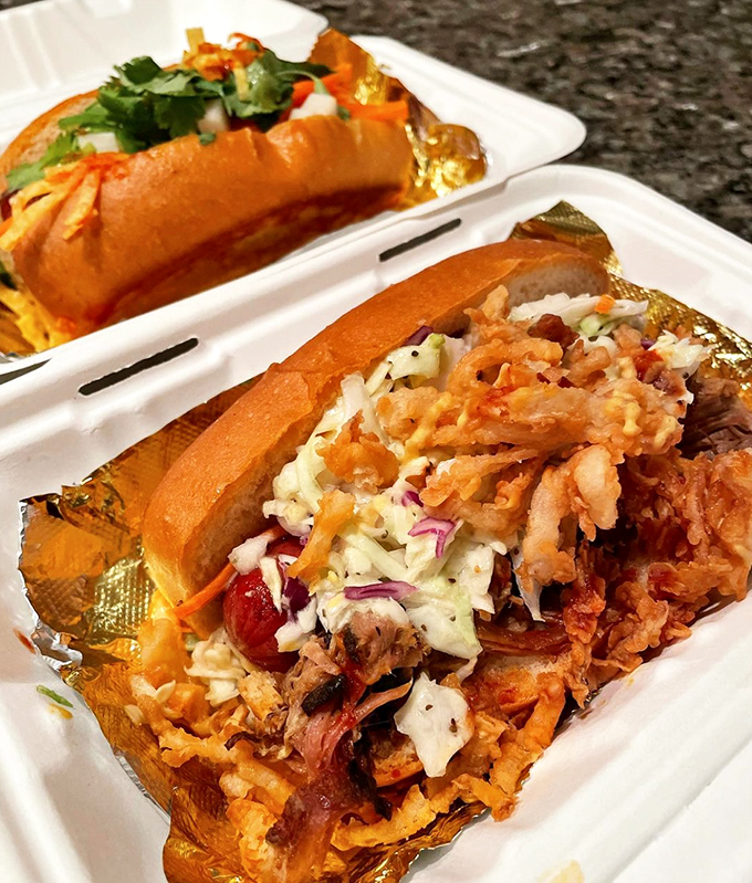 A sandwich that requires both hands and several napkins—the universal sign of something worth every messy bite.