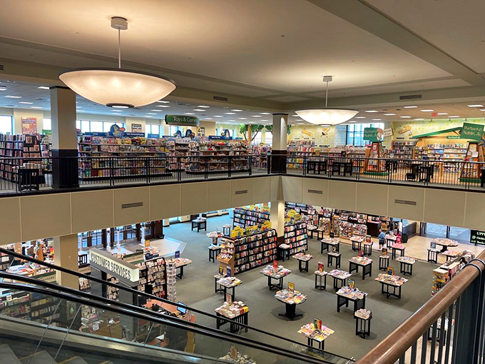 This two-story Barnes & Noble isn't just a bookstore – it's a literary treasure chest where stories old and new await adoption.