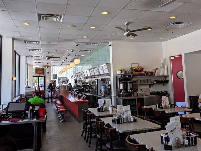 Ceiling fans gently stir the air filled with coffee aroma and breakfast chatter—the indoor climate of contentment that diners perfect.
