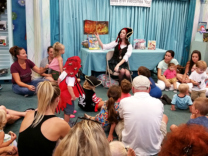 Story time at the Book Center isn't just reading—it's theater, complete with costumes, voices, and wide-eyed wonder from the floor-seated critics.