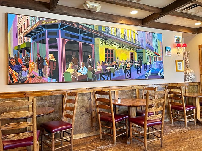 Art that transports you to a Parisian café scene, while your Ohio reality patiently waits outside like an Uber driver checking the app.