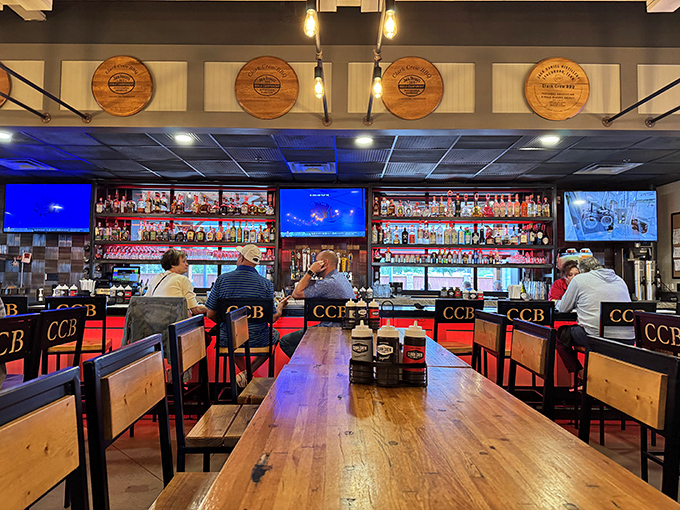 The bar at Clark Crew isn't just serving drinks—it's offering liquid courage to help you order that extra side of brisket you've been eyeing.