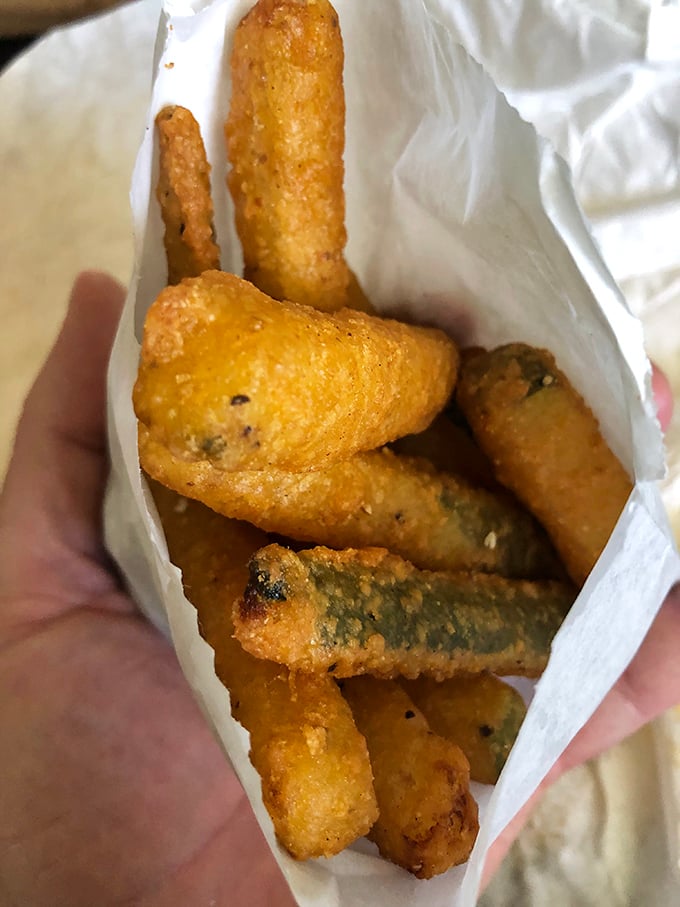 Fried pickle spears – where tangy meets crunchy in a golden-brown package. The perfect side when you're feeling just a little bit adventurous but still comfortably nostalgic.