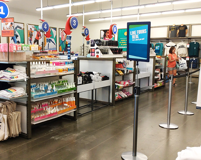 Old Navy's efficient checkout system—where the line moves quickly enough that you won't have time to reconsider that impulse purchase of matching family t-shirts.