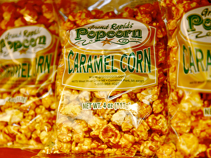 Grand Rapids Popcorn's caramel corn – because sometimes you need a salty-sweet intermission between ice cream adventures.