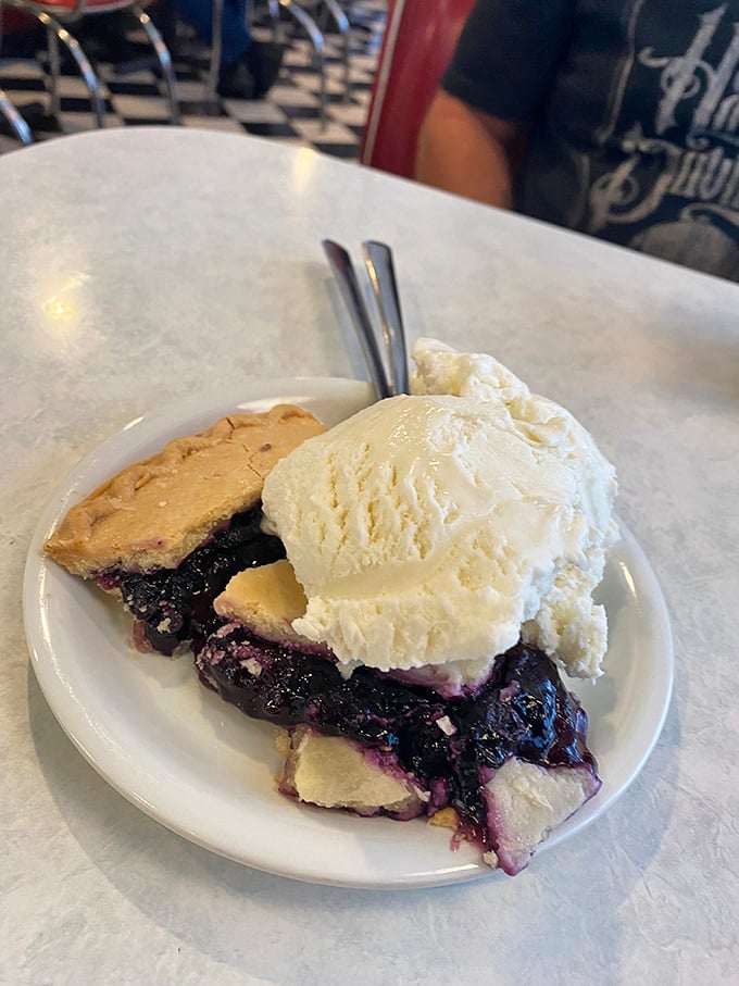 Blueberry pie à la mode—where the warm-cold contrast creates a temperature tango that dances straight to your happy place.