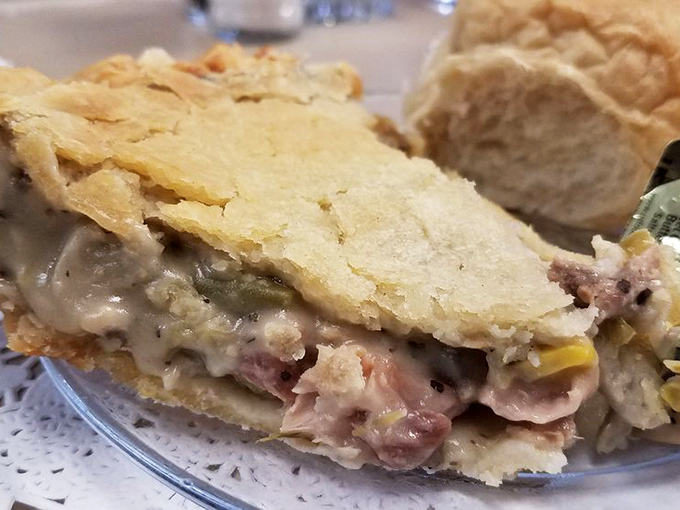 Not to be outdone by sweet pies, this chicken and mushroom pot pie boasts a bronzed, flaky lid concealing a savory treasure below.