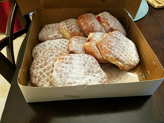 Poetry in pastry form. These powdered-sugar dusted pillows aren't just donuts—they're time machines to the simple joys of childhood breakfast tables.