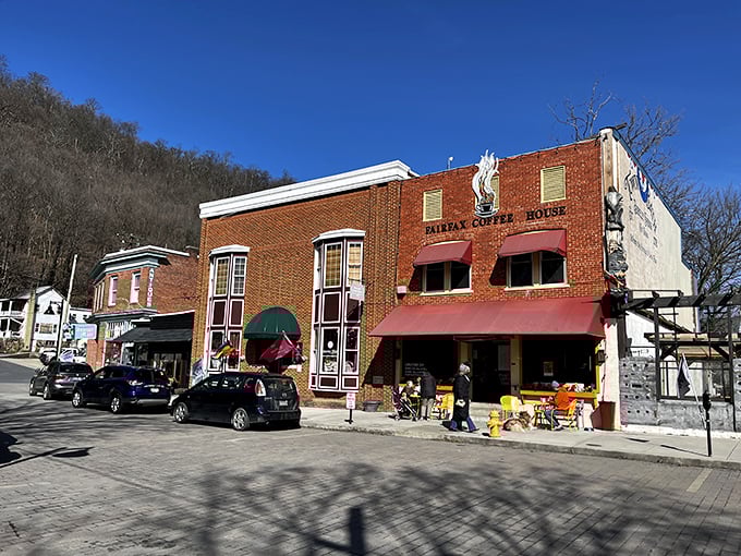 Fairfax Coffee House anchors downtown with its brick façade and red awnings, where locals and visitors alike gather for morning ritual and midday respite.