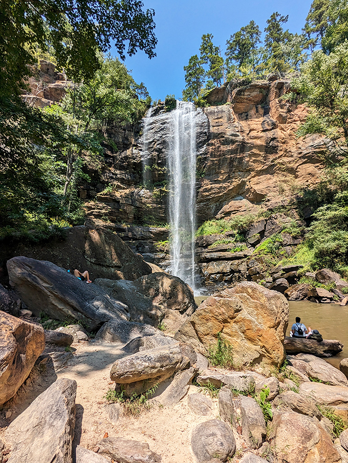 The full majesty of Toccoa Falls on display – where gravity and water create a spectacle that puts most human entertainment to shame.