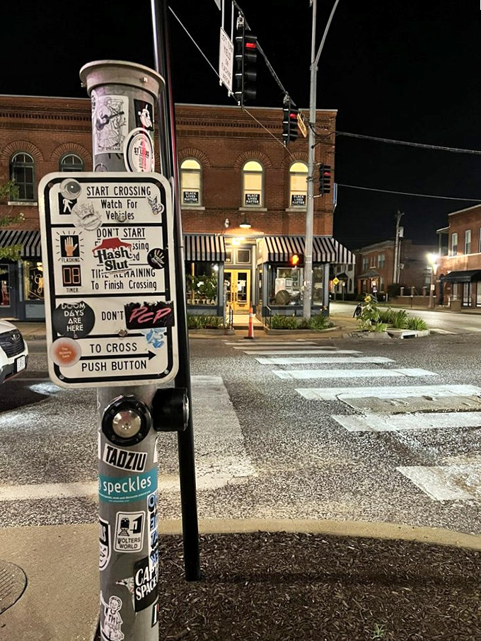 The Grove neighborhood after dark—urban charm meets small-town warmth, the perfect setting for Grace's Southern hospitality outpost.