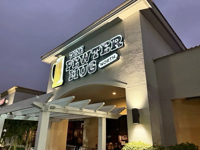As evening falls, The Pewter Mug North's sign glows like a beacon for the prime rib faithful—Naples' answer to the North Star for hungry navigators.