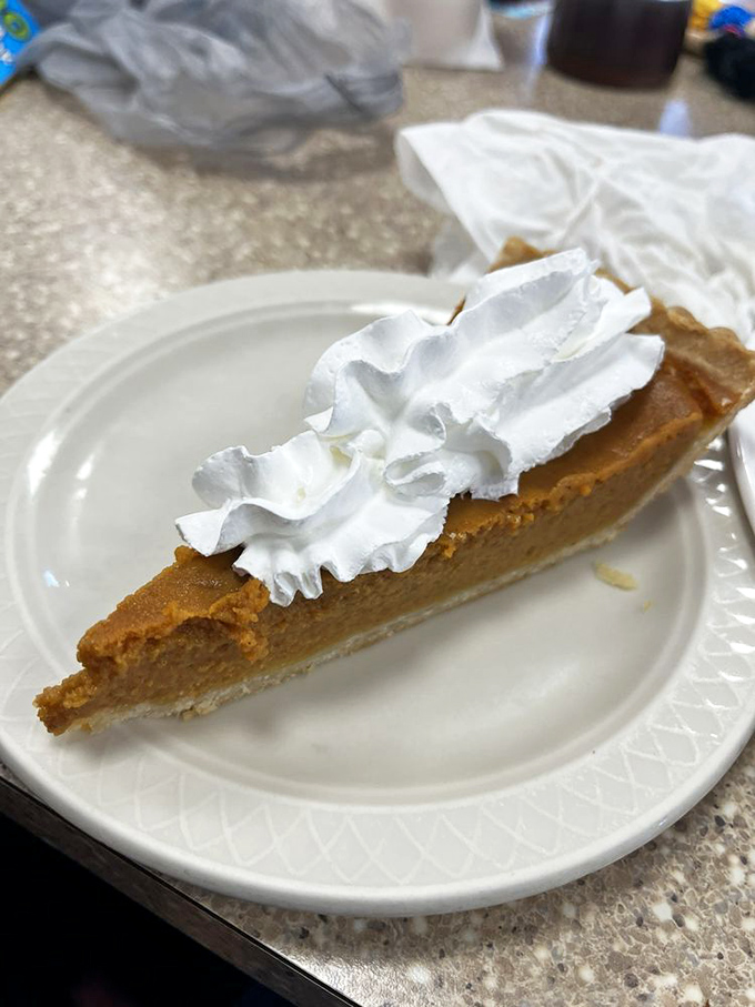 Pumpkin pie that's dressed up and ready for its Vegas debut! This slice of heaven is so good, it could headline its own show on the Strip. Eat your heart out, Cirque du Soleil!